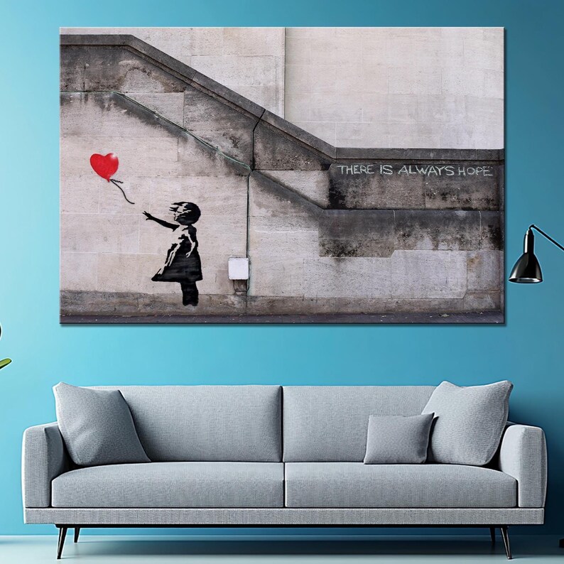 Heart Balloon Graffiti Canvas Art: Hopeful Street Art Decor - Etsy