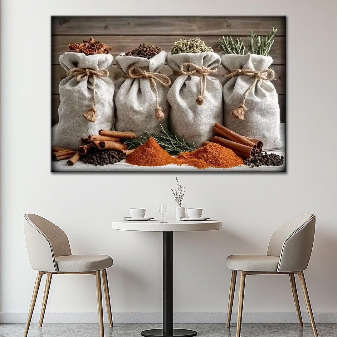 Rustic Spice Sack Canvas Print: Vintage Kitchen Herbs Wall Art - Etsy
