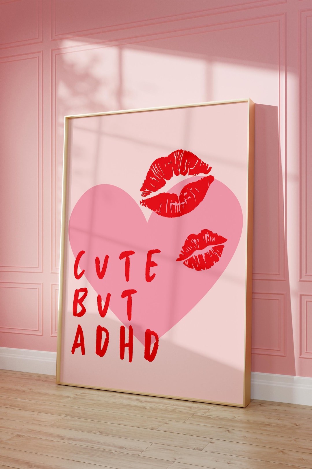 Cute but ADHD Wall Art | Digital Download Poster | Pink Heart Poster ...