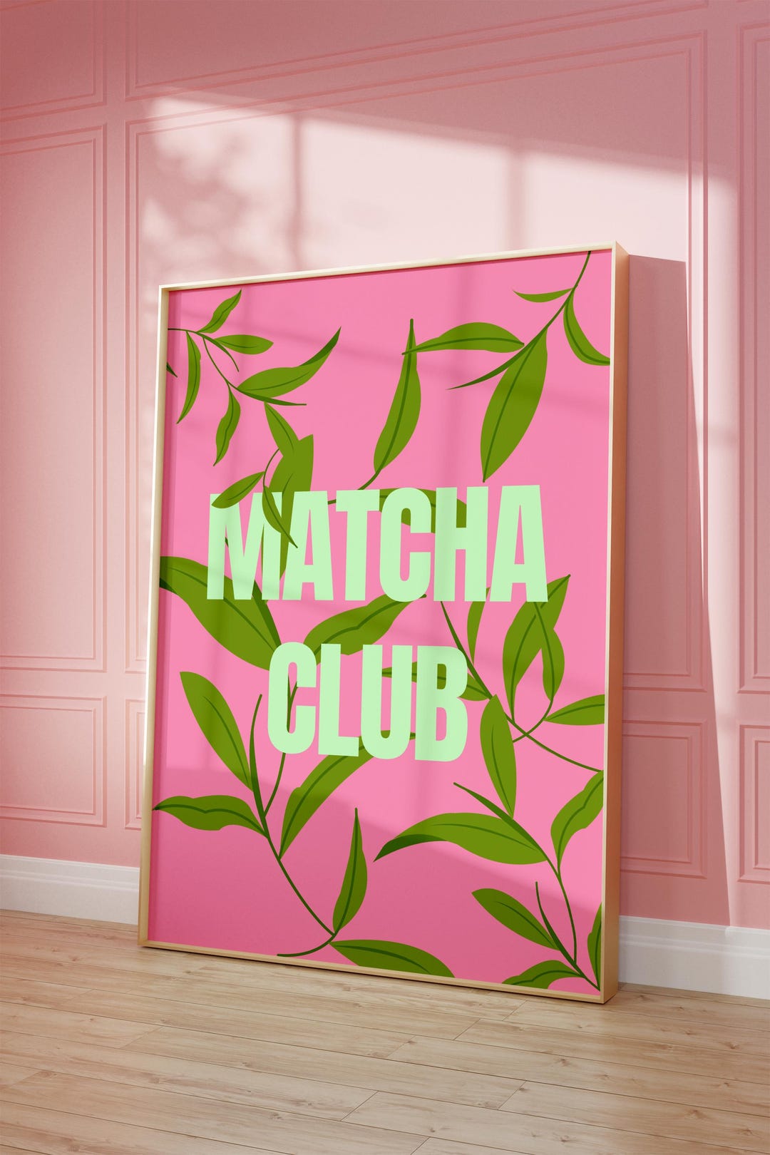 Matcha Club Digital Wall Art | Pink & Green Kitchen Decor | Plant ...