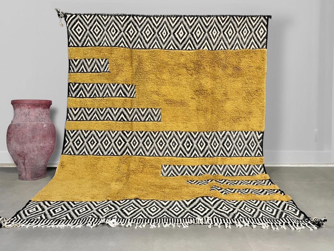 Moroccan Rug, Yellow Wool Rug, Custom Rug, Geometric Berber Carpet ...