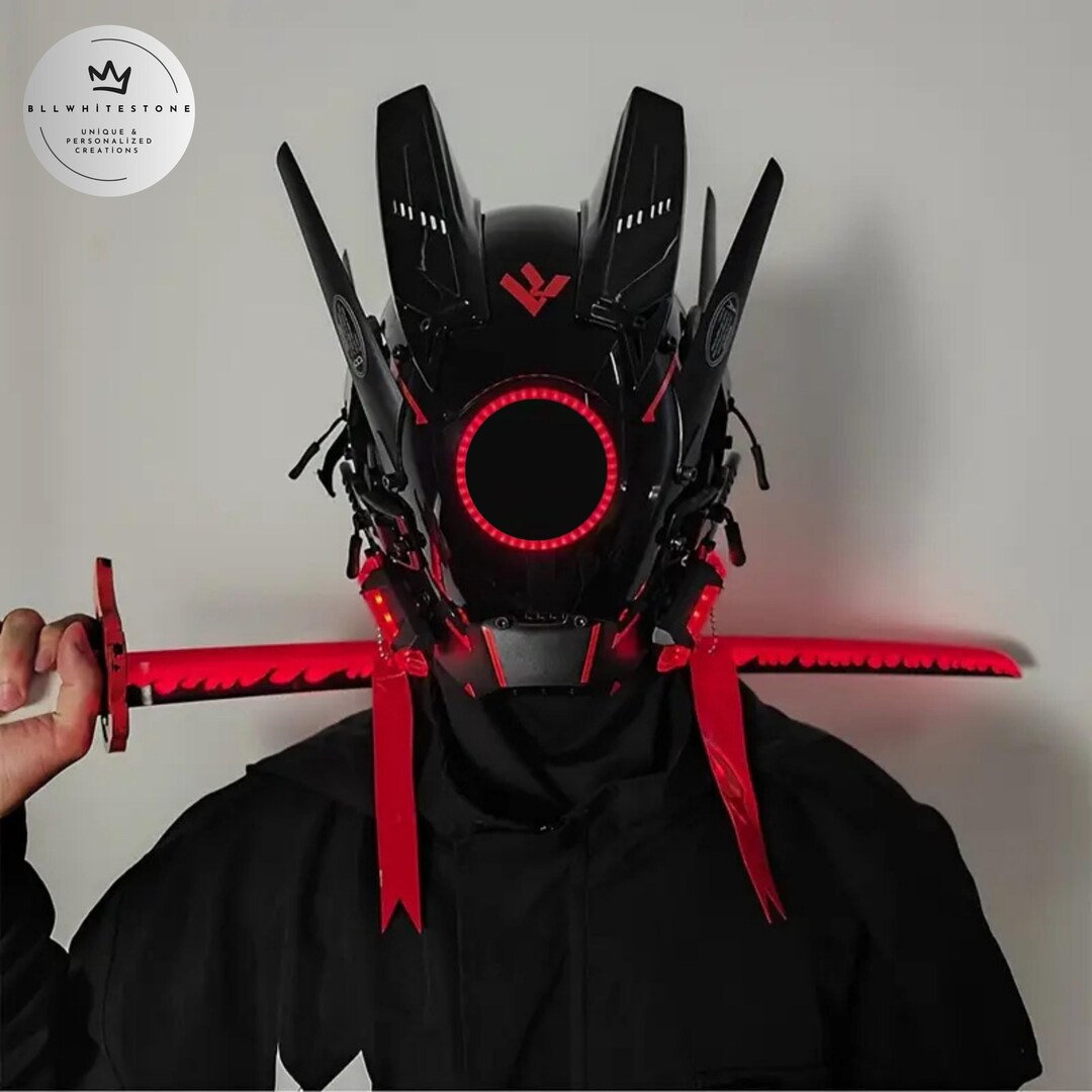 Futuristic LED Cyberpunk Mask With 6 Colors, Cool Mecha Style for ...