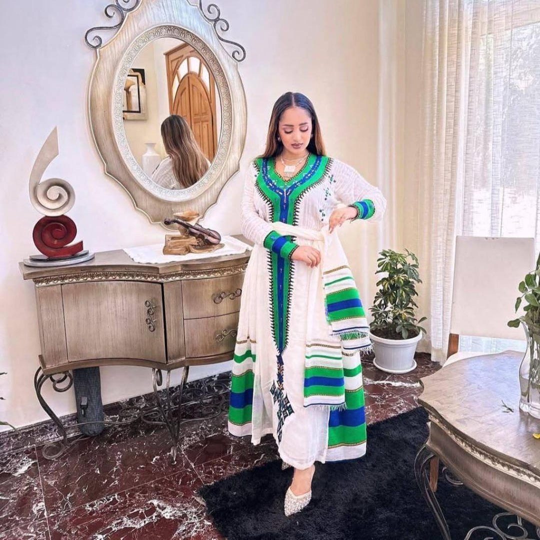 Ethiopian Cultural Dress, Zuria Habesha Tibeb, Ethiopian Traditional ...