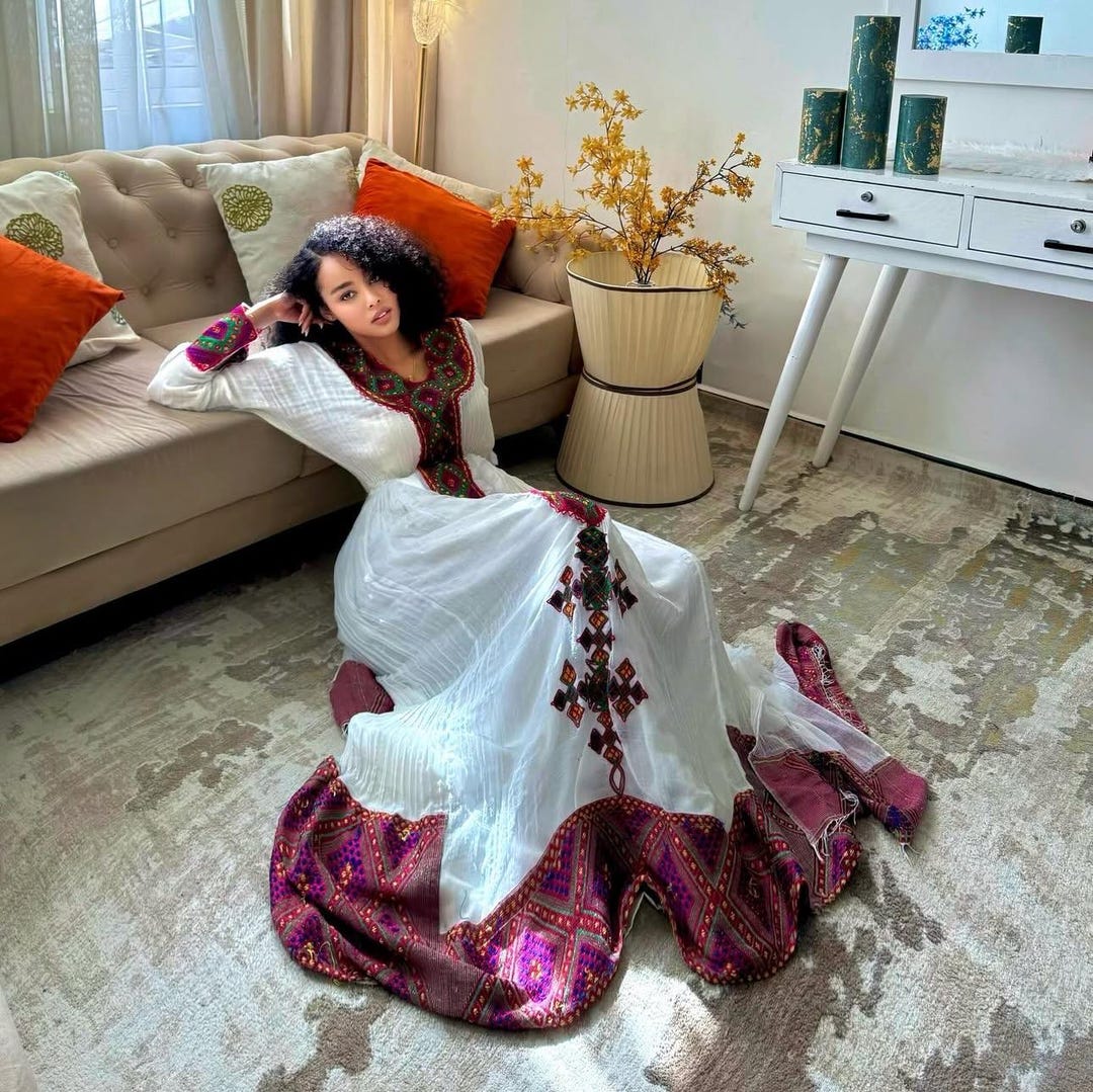 Ethiopian Cultural Dress, Zuria Habesha Tibeb, Ethiopian Traditional ...