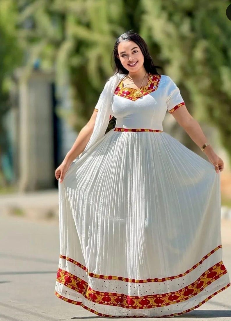 Custom Made Zuria Habesha Kemis, New Green Menen Eritrean & Ethiopian ...