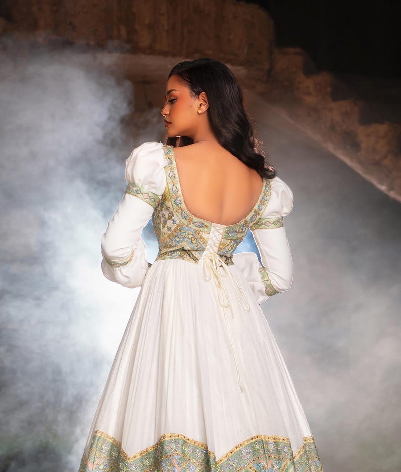 Custom Made Zuria Cultural Habesha Kemis for Women, New Olive Menen ...