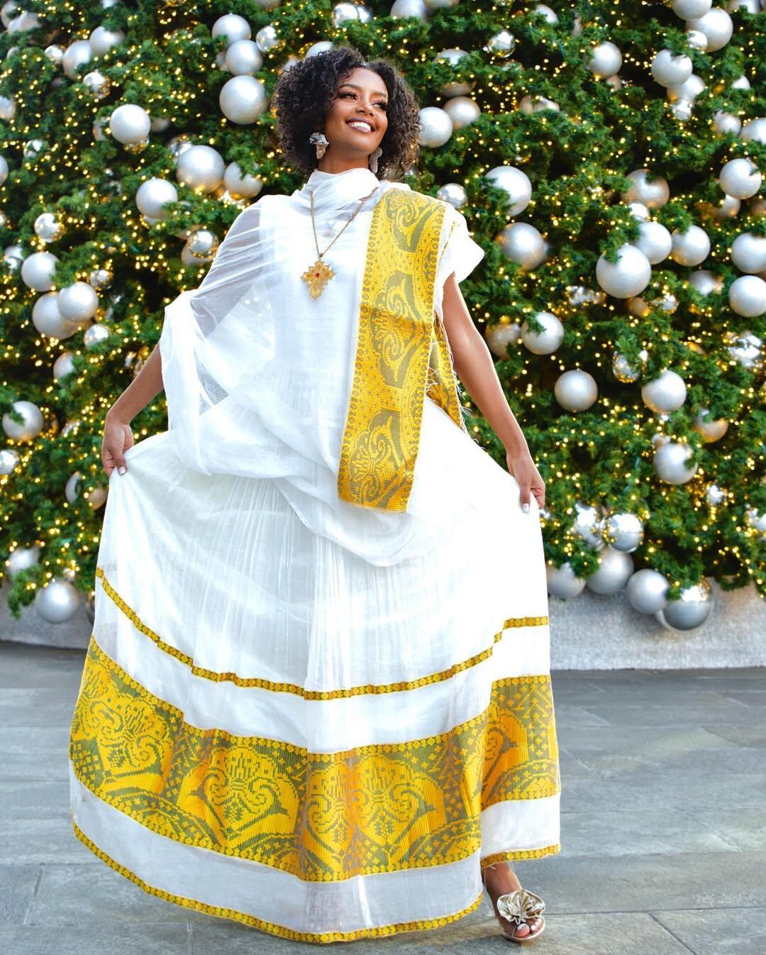 Yellow Zuria Tibeb Habesha Kemis, Ethiopian Cultural Dress, New Tilet ...