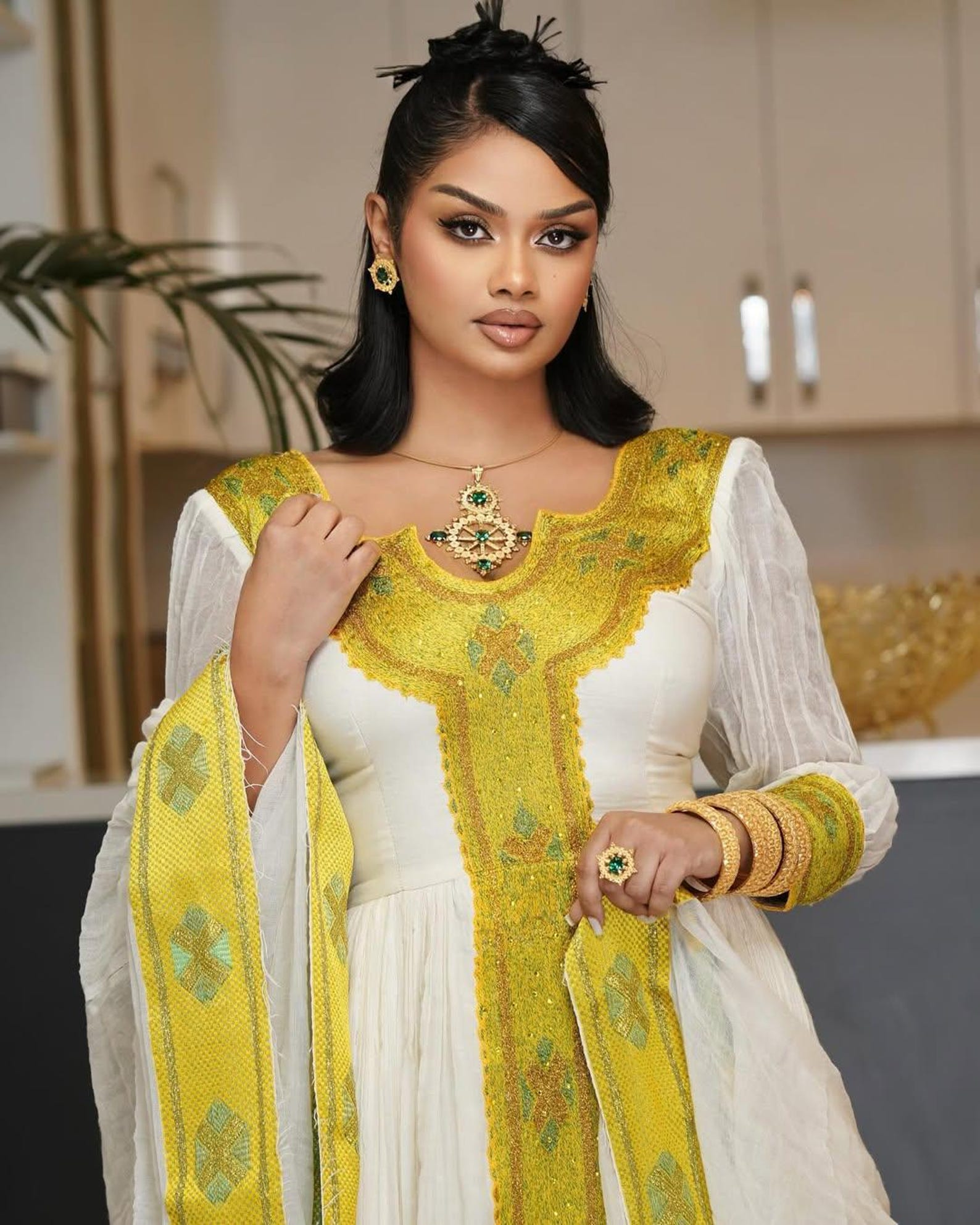 Handmade Gold Zuria Habesha Kemis: Luxury Ethiopian Wedding Attire ...