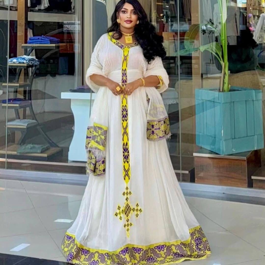 Ethiopian Cultural Dress, Zuria Habesha Tibeb, Ethiopian Traditional ...