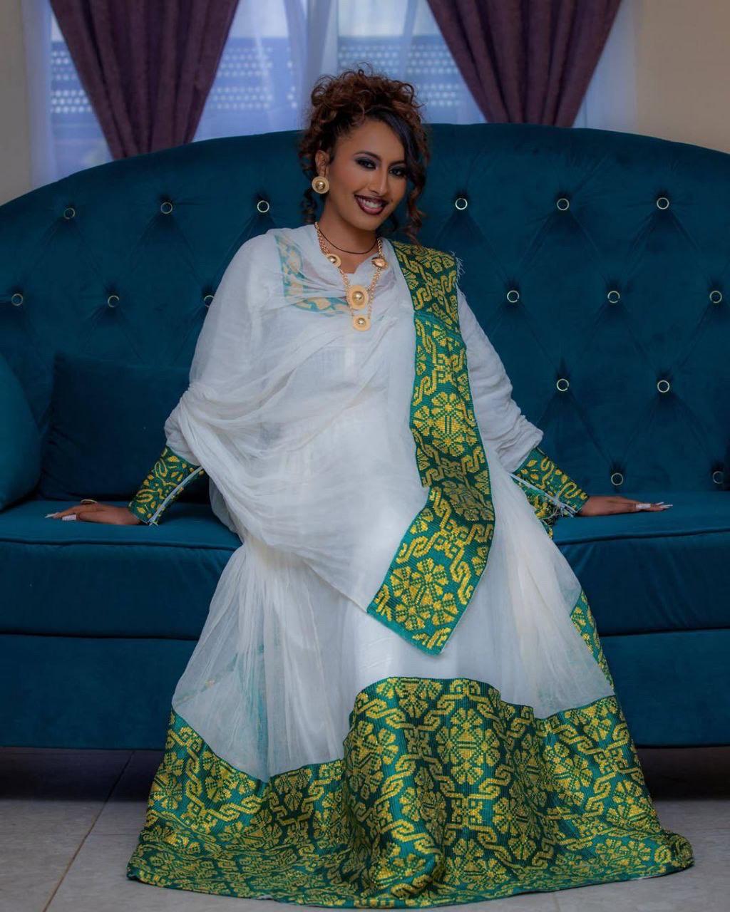 Ethiopian Cultural Dress, Zuria Habesha Tibeb, Ethiopian Traditional ...
