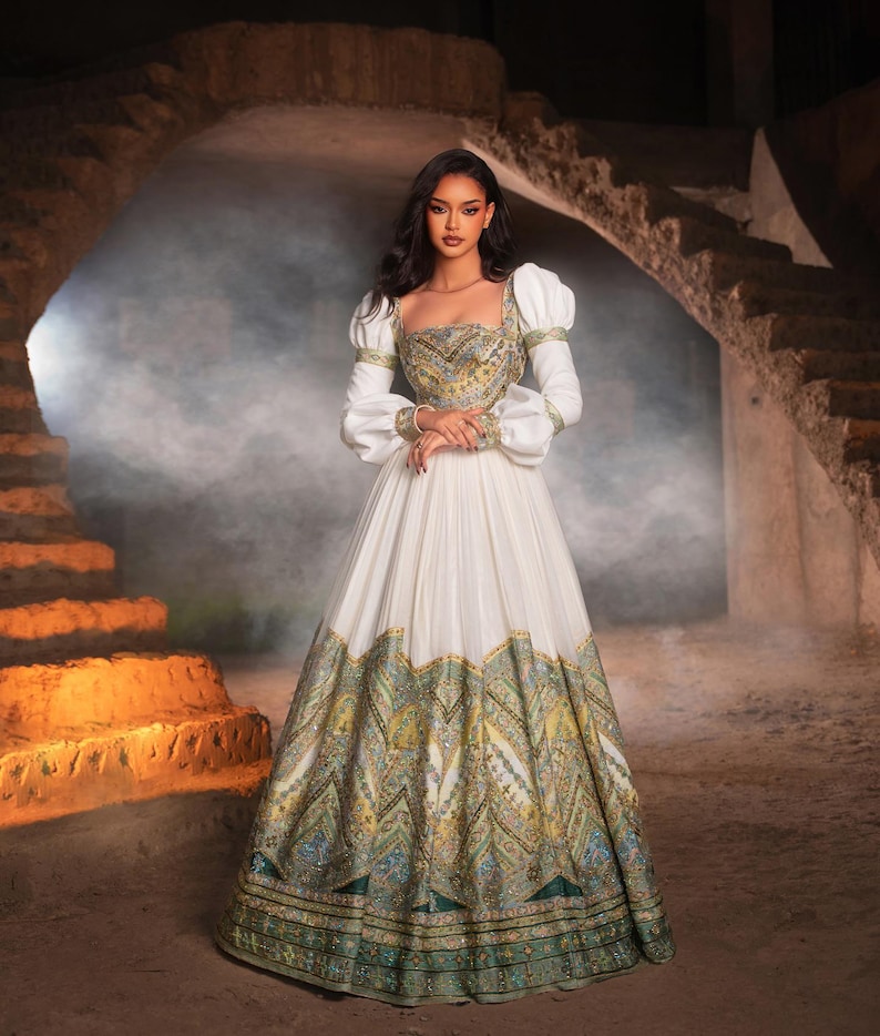 Custom Made Zuria Cultural Habesha Kemis for Women, New Olive Menen ...