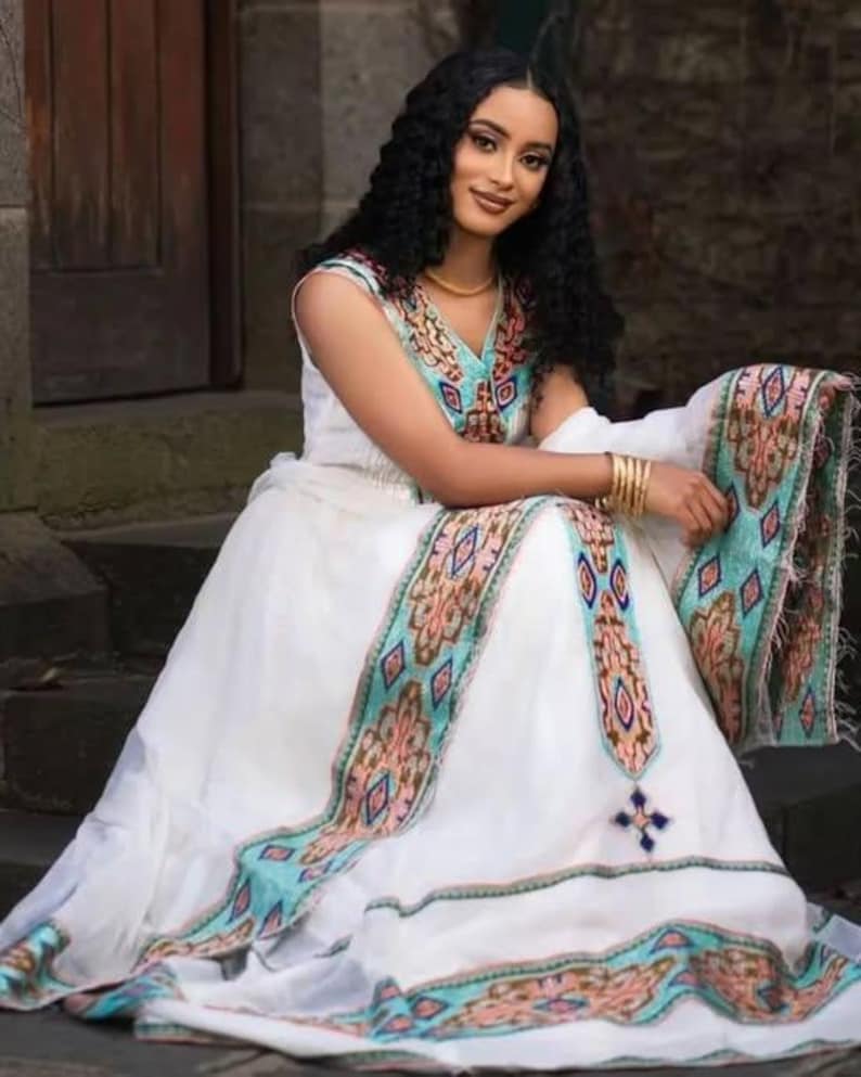 Ethiopian Cultural Tibeb Dress, Zuria Habesha Kemis, New Tilet Wedding ...