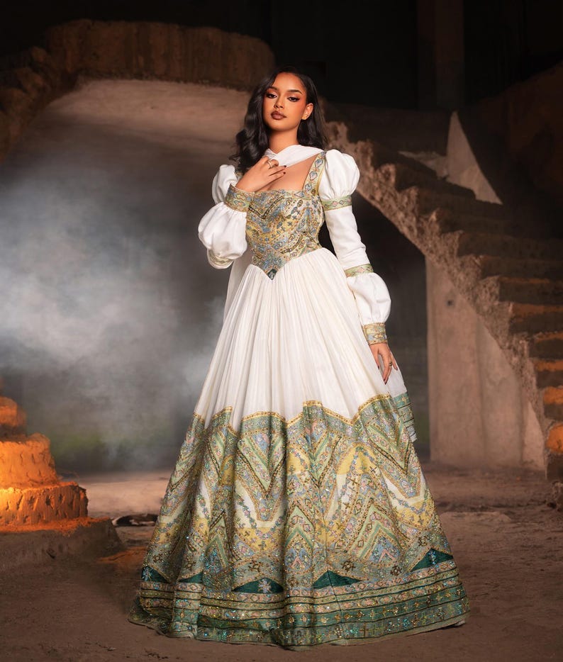 Custom Made Zuria Cultural Habesha Kemis for Women, New Olive Menen ...