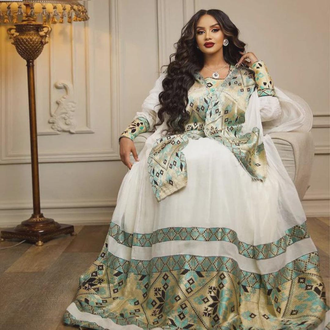 Ethiopian Cultural Dress, Zuria Habesha Tibeb, Ethiopian Traditional ...