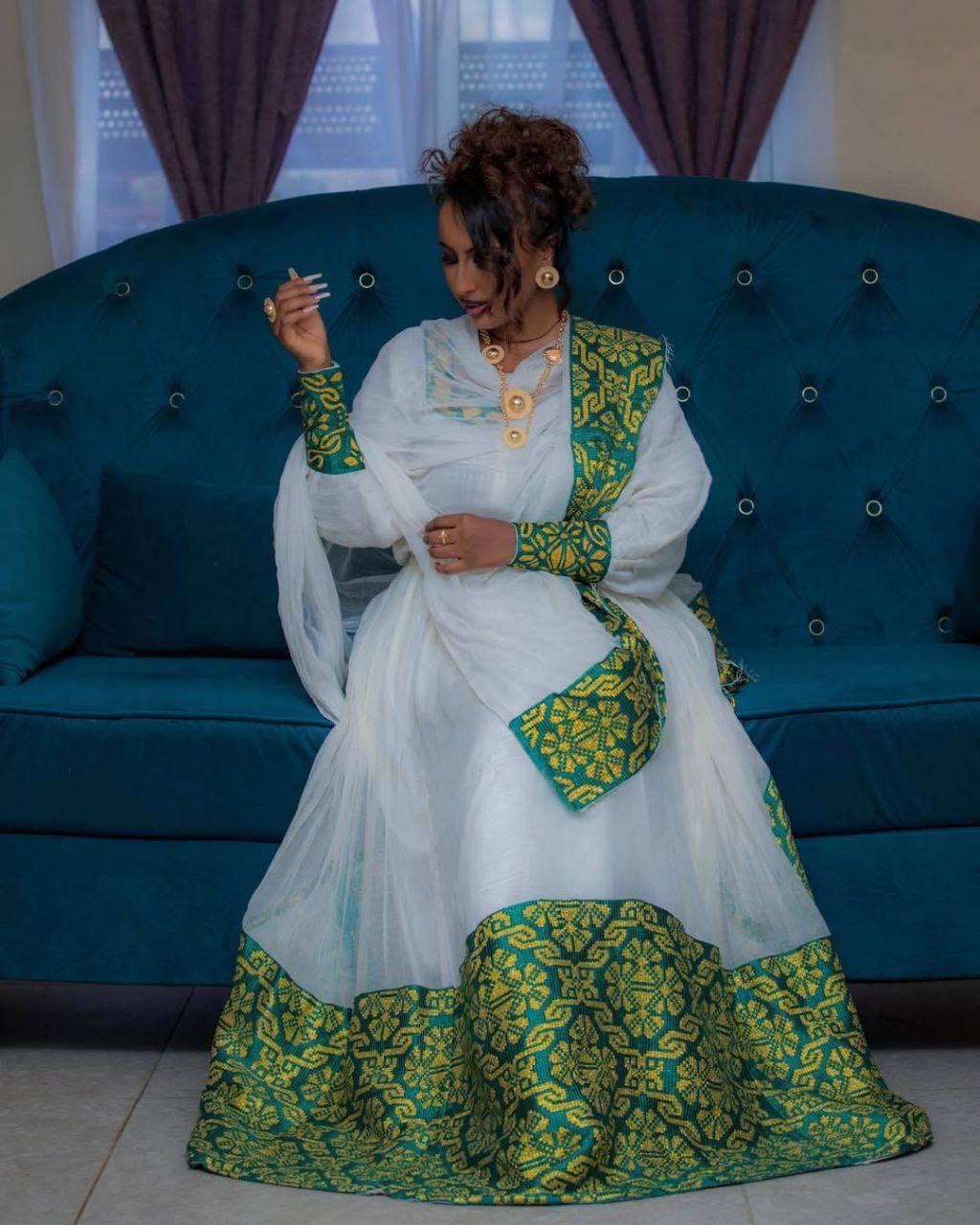 Ethiopian Cultural Dress, Zuria Habesha Tibeb, Ethiopian Traditional ...