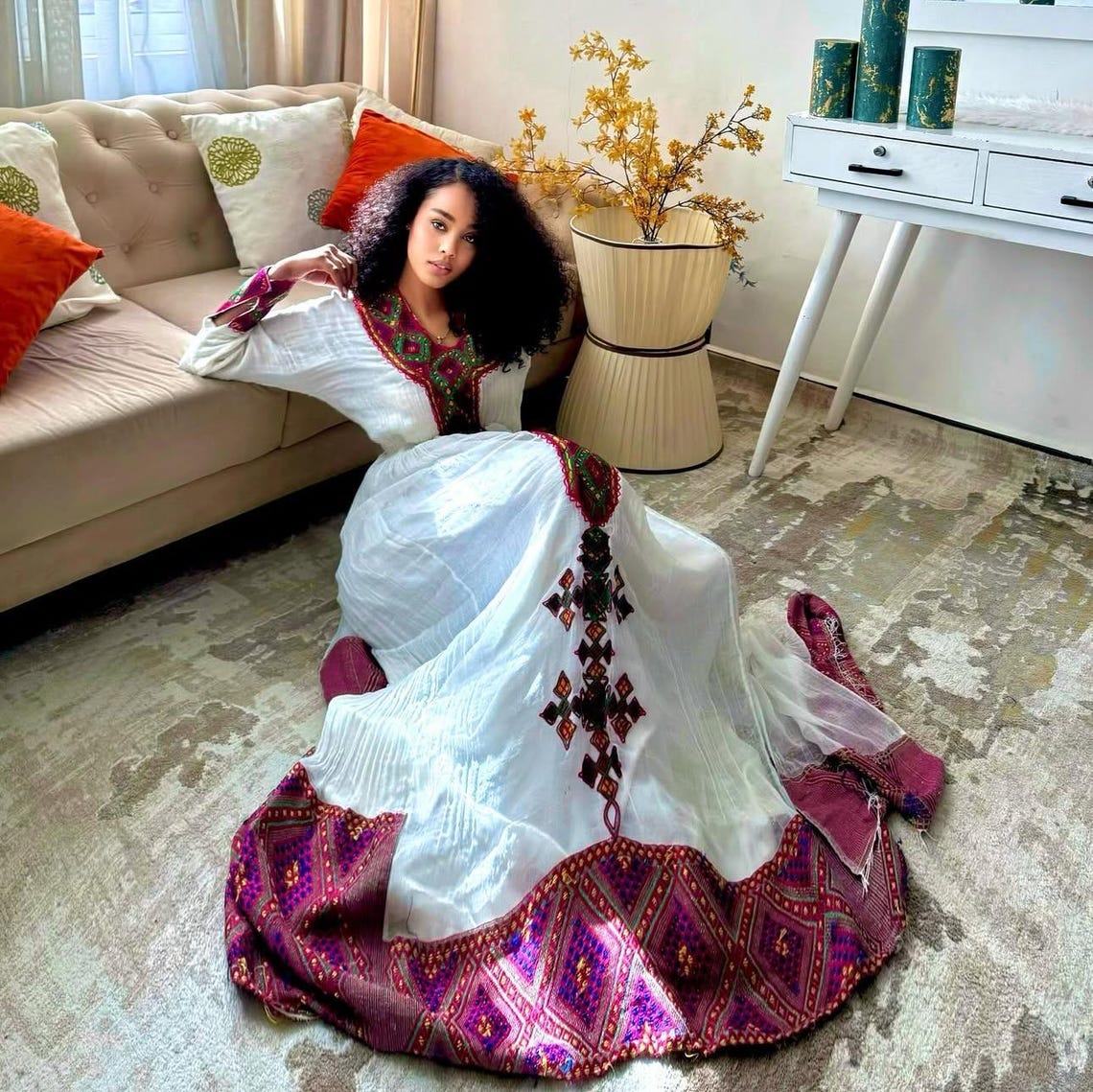 Ethiopian Cultural Dress, Zuria Habesha Tibeb, Ethiopian Traditional ...