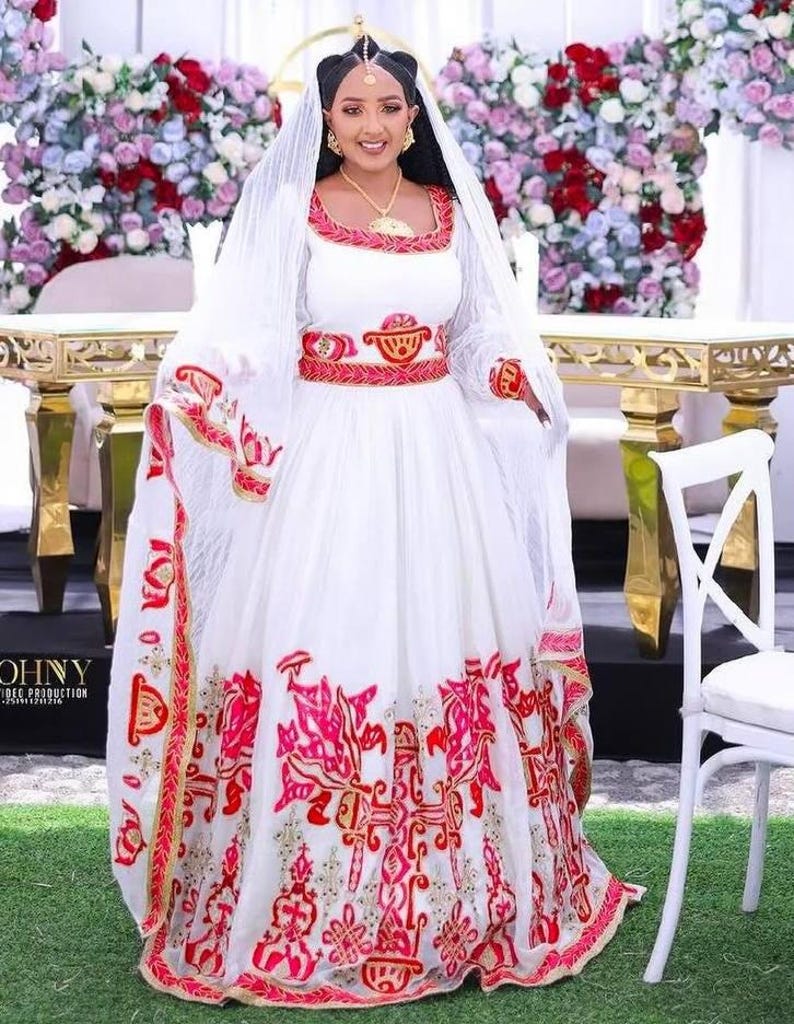 Custom Made Zuria Cultural Habesha Kemis for Women, New Red Menen ...