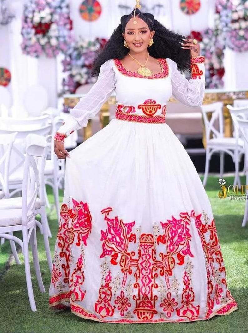 Custom Made Zuria Cultural Habesha Kemis for Women, New Red Menen ...