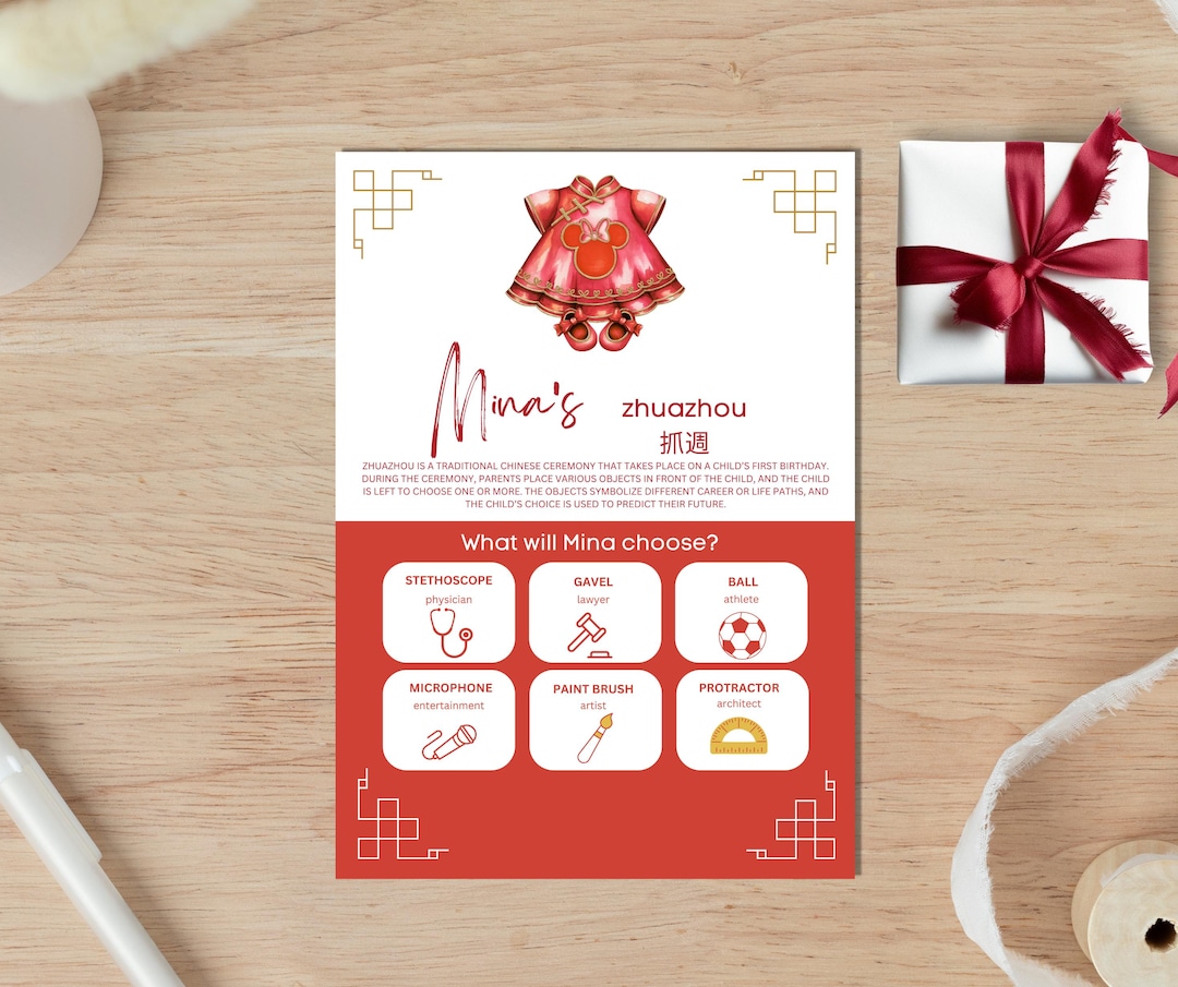 Zhuazhou Sign for Chinese First Birthday for Girl (minnie Red Opt 3) - Etsy