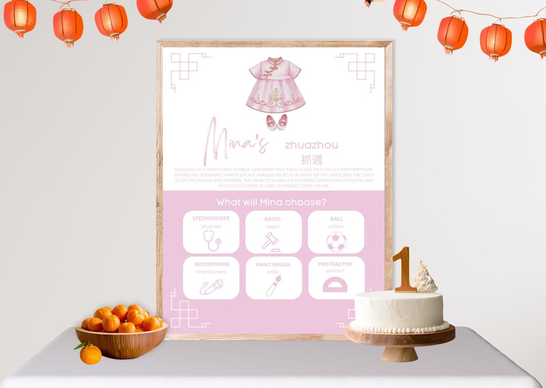 Zhuazhou Sign for Chinese First Birthday for Girl (pink) - Etsy