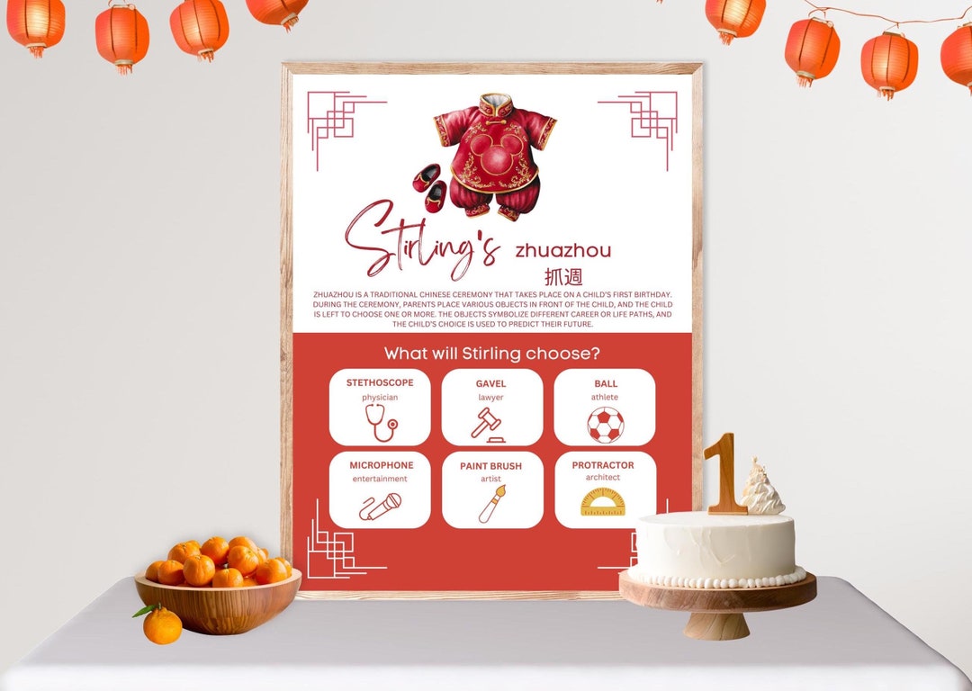Zhuazhou Sign for Chinese First Birthday for Boy (mickey Red) - Etsy