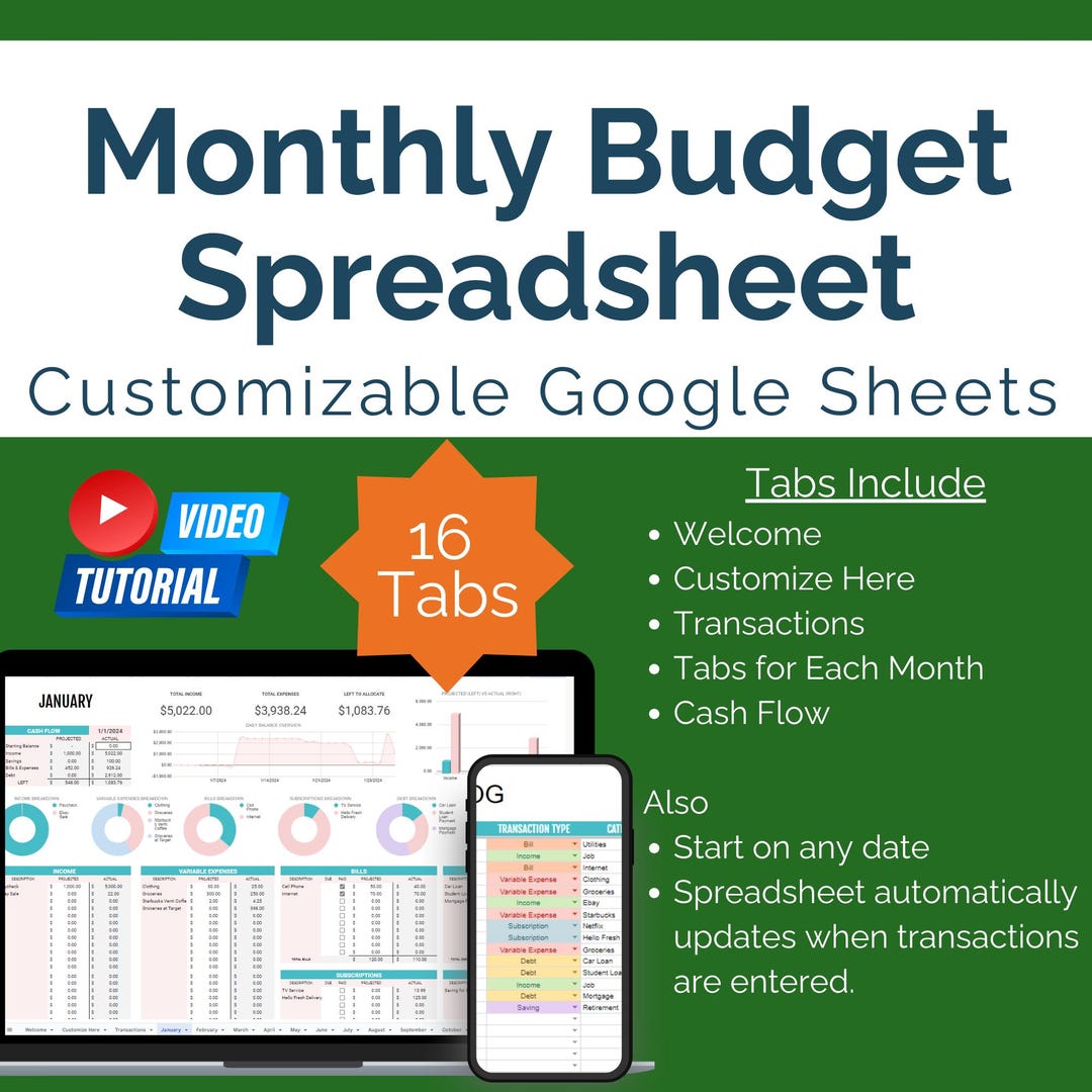Monthly Budget Spreadsheet, Monthly Budget Google Sheets, Video ...