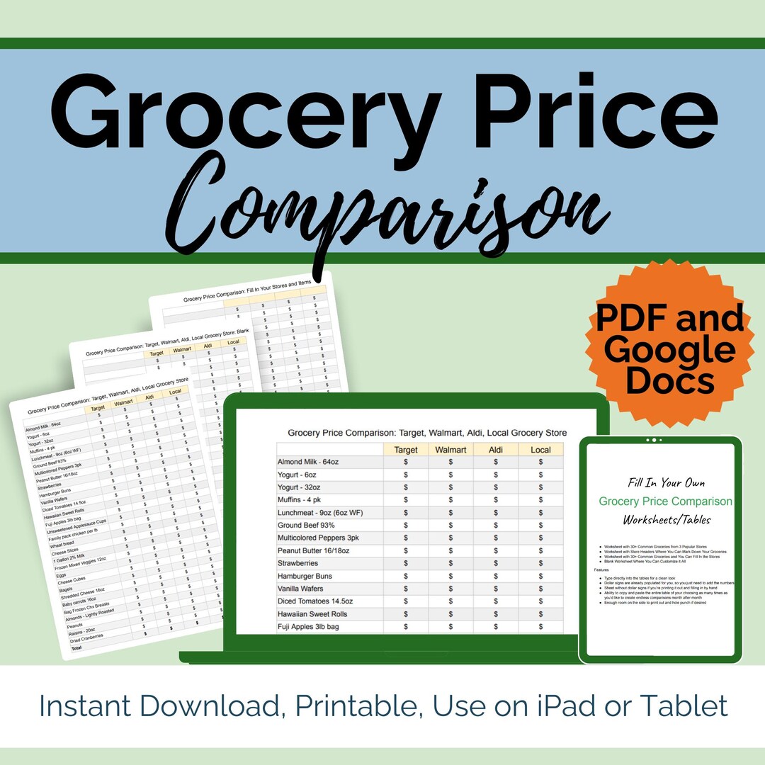 Printable Grocery Price Comparison, PDF and Editable Google Doc ...