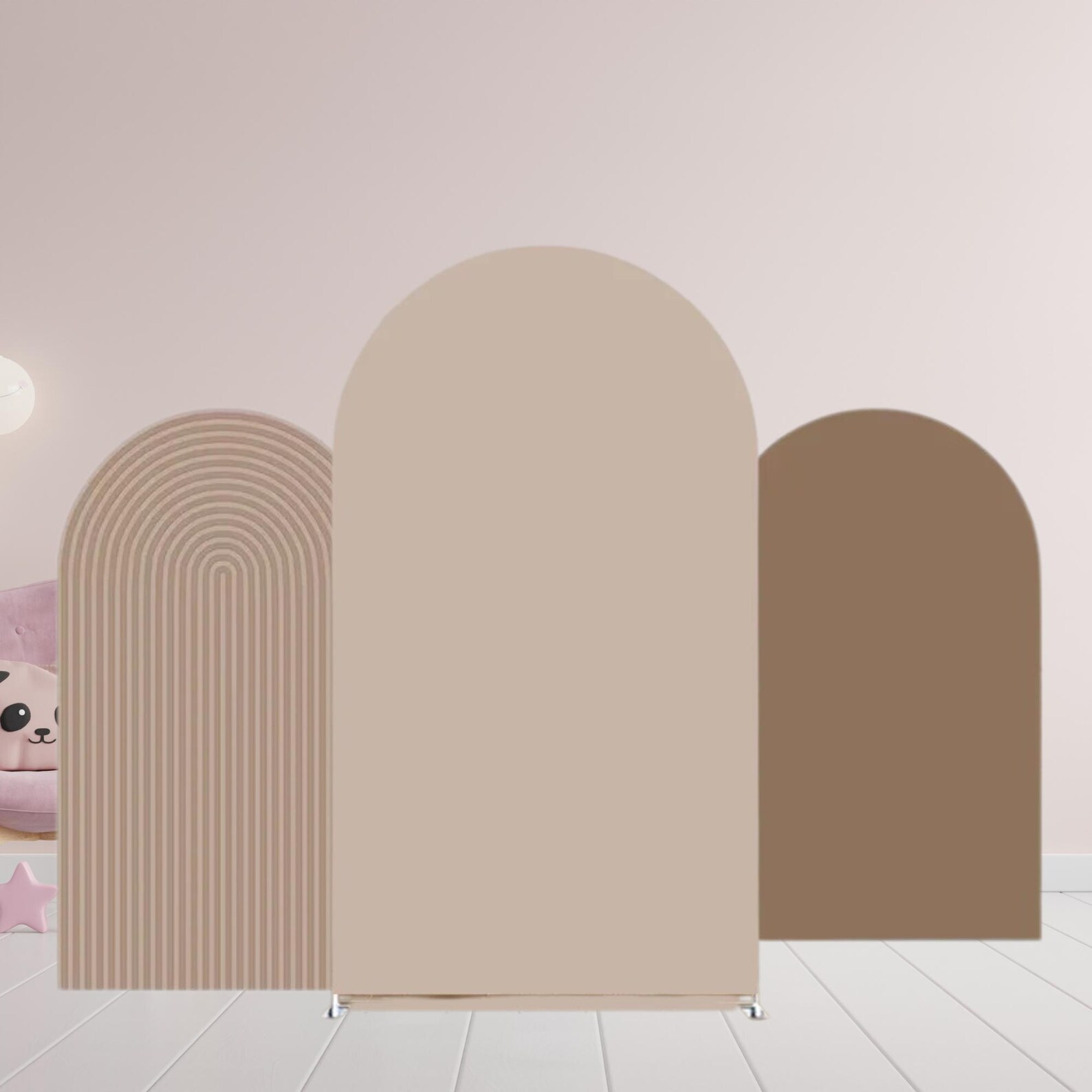 Brown Beige Arch Backdrop, Kid Birthday Party Double-sided Arched Photography, Solid Color ...