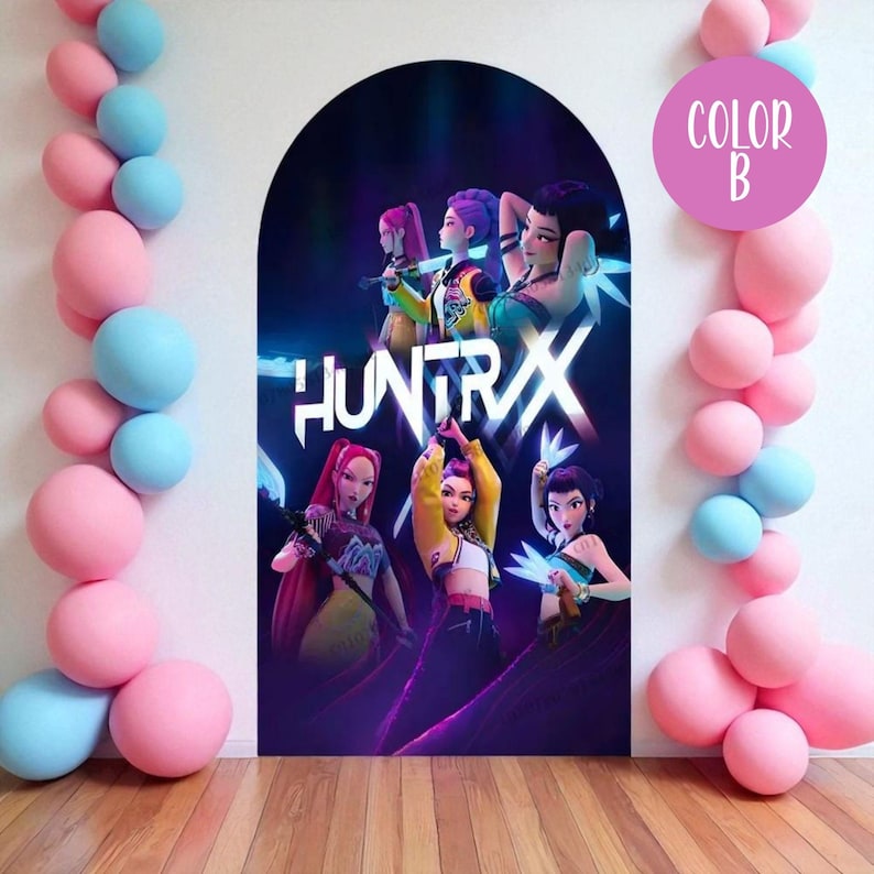 Kpop Demon Hunters Birthday Backdrop, Neon Kpop Girl Group Party Arch ...