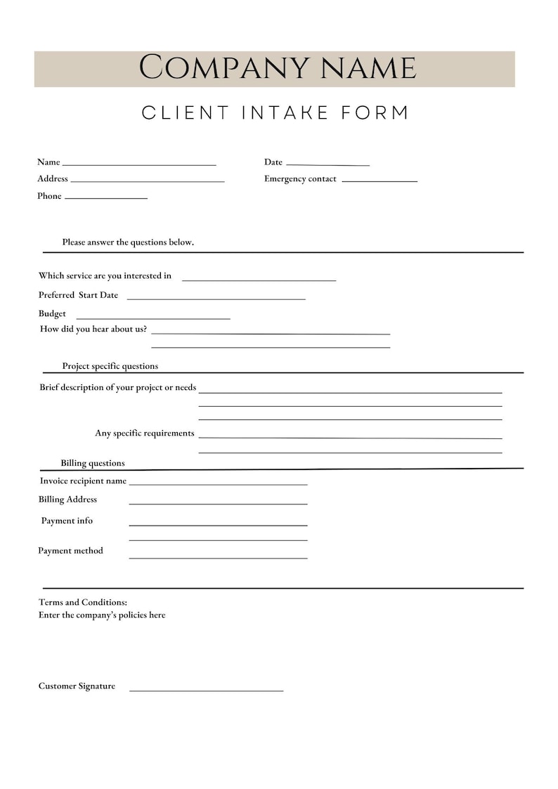 Editable Client Intake Form Template – Streamline Your Onboarding Process - Etsy