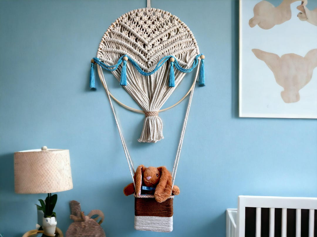 Handmade Macrame Hot Air Balloon Wall Decor With Bunny Plush - Etsy