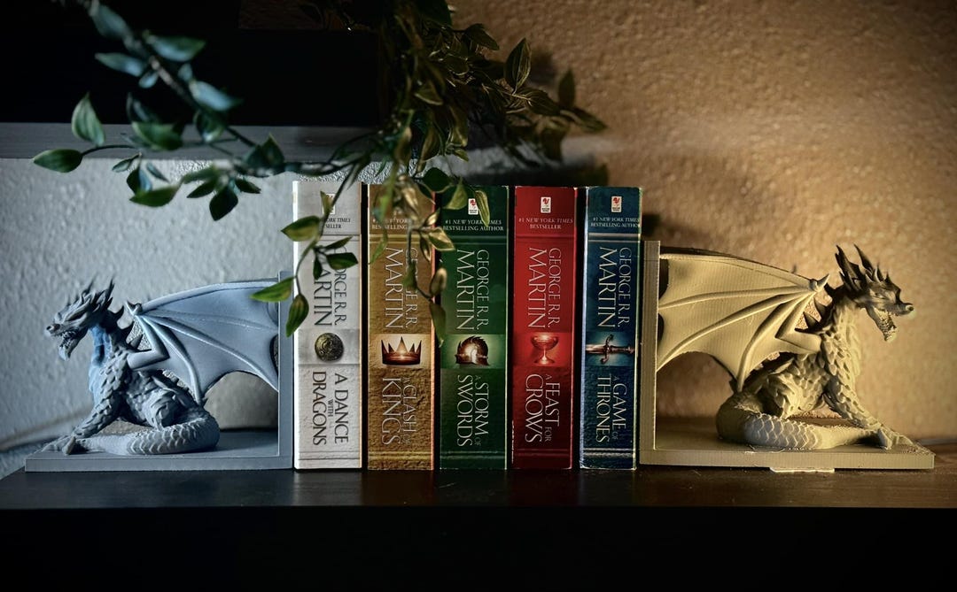 Unpainted- Dragon Bookends - 3D Printed Fantasy Book Pillars - Gothic ...