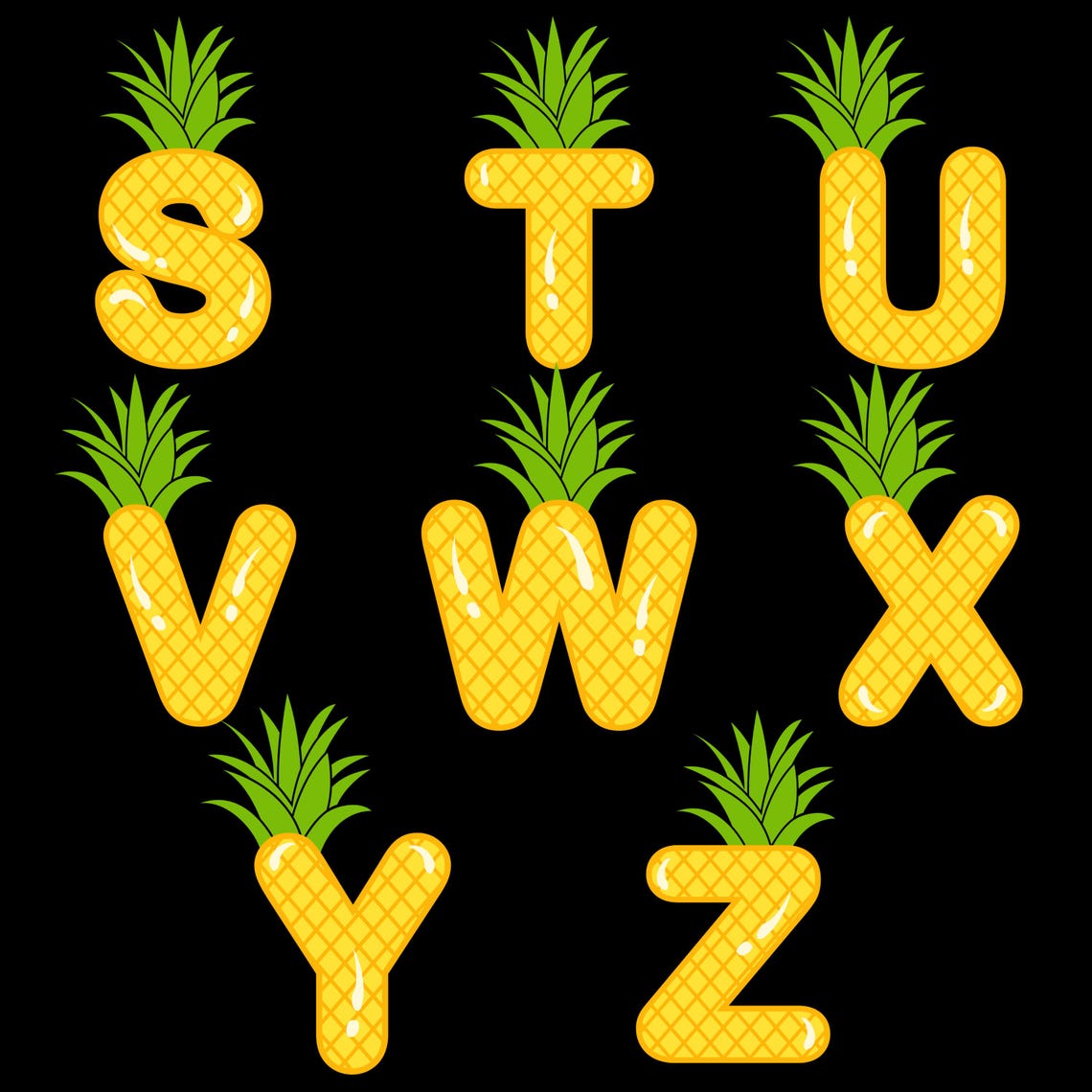 Pineapple Font SVG PNG, 3D Pineapple Letters, Fruits Alphabet, Food ...