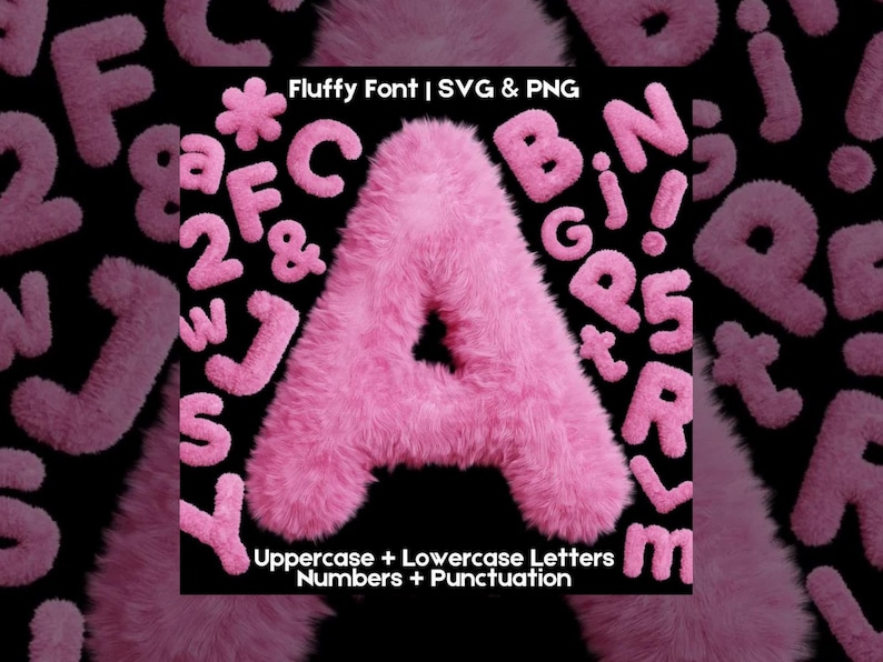 Fur Letters, Numbers & Punctuation SVG PNG, 3D Pink Fluffy Font, Rose ...