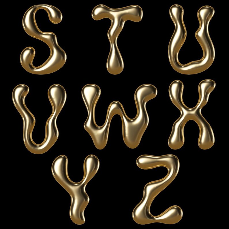 3D Golden Liquid Chrome Font SVG PNG, Metallic Alphabet, Melting ...