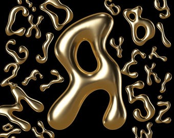 3D Golden Liquid Chrome Font SVG PNG, Metallic Alphabet, Melting ...