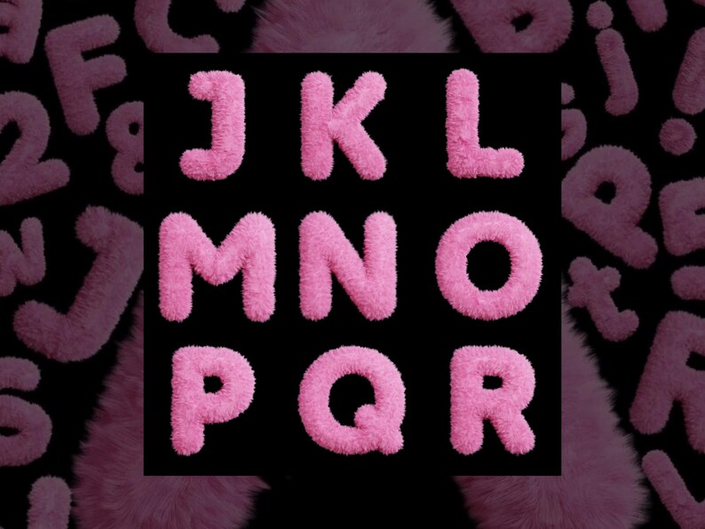Fur Letters, Numbers & Punctuation SVG PNG, 3D Pink Fluffy Font, Rose ...