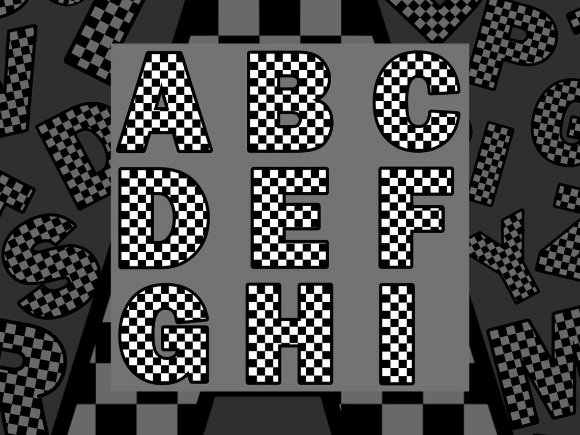 Checkered Letters & Numbers SVG PNG: Racing Font (digital Download) - Etsy