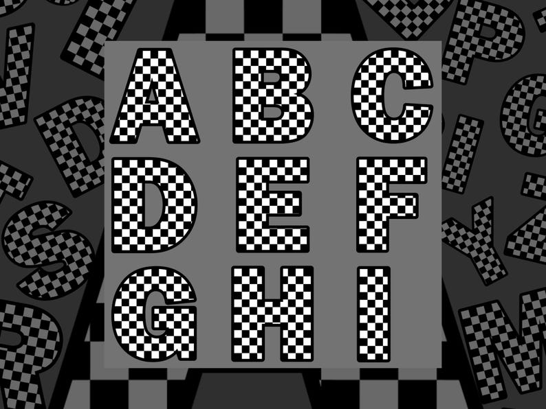 Checkered Letters & Numbers SVG PNG: Racing Font (digital Download) - Etsy