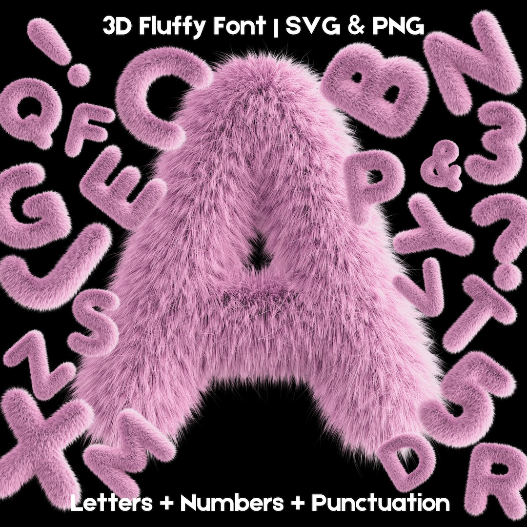 3D Fur Pink Font SVG PNG, Fluffy Letters, Rose Furry Alphabet, Faux Fur ...