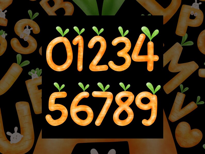 Carrot Letters PNG & SVG, Bunny Cartoon Font, Rabbit Alphabet, Easter ...