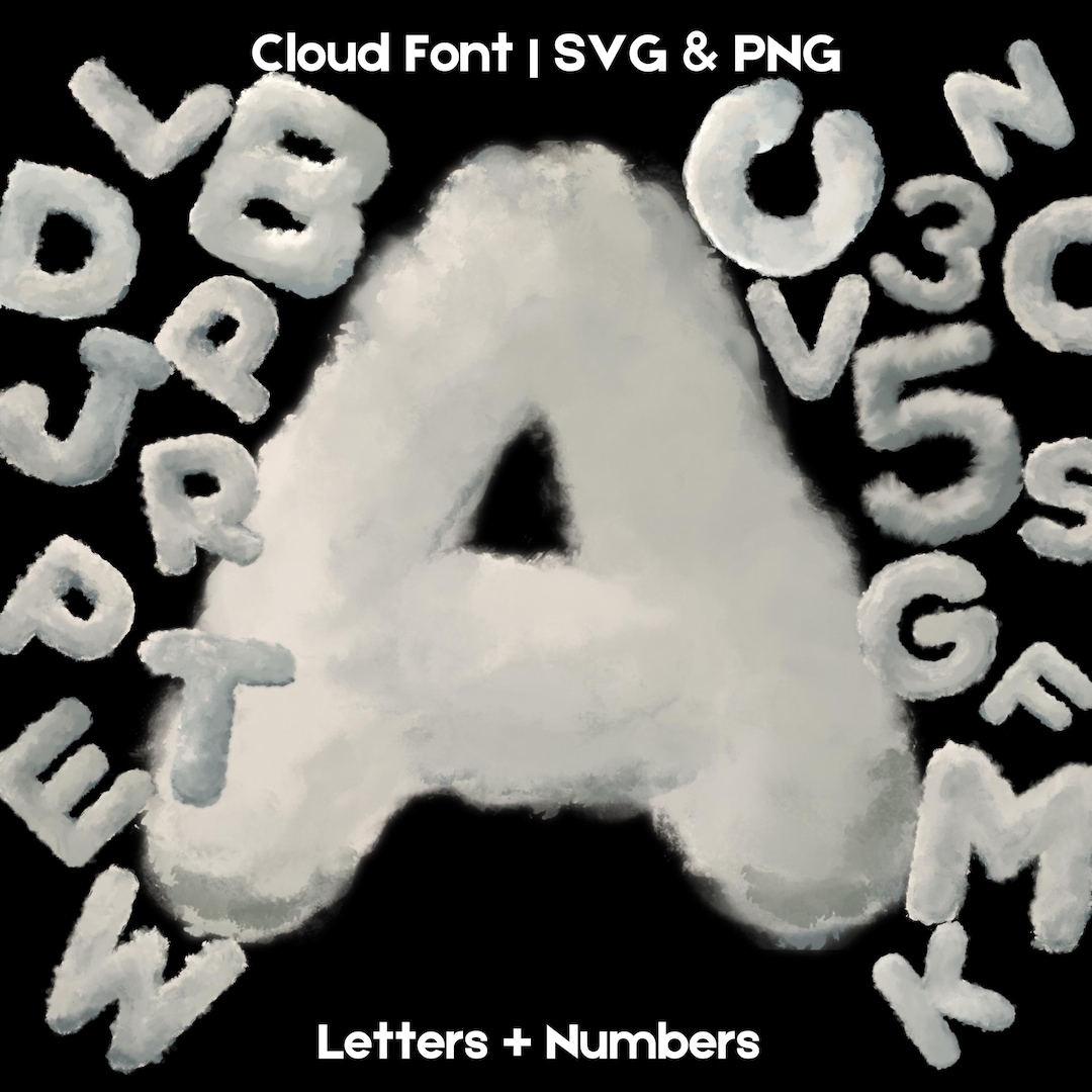 3D Cloud Font SVG PNG, Cloud Letters, Cloud Numbers, Cloudy Alphabet ...