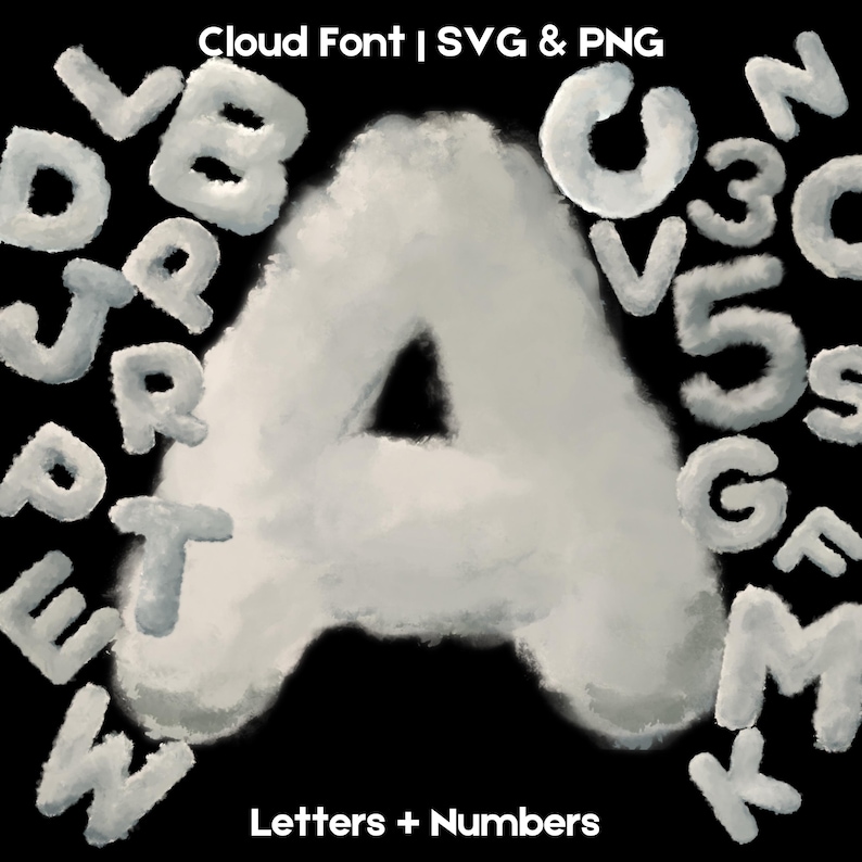 3D Cloud Font SVG PNG, Cloud Letters, Cloud Numbers, Cloudy Alphabet ...