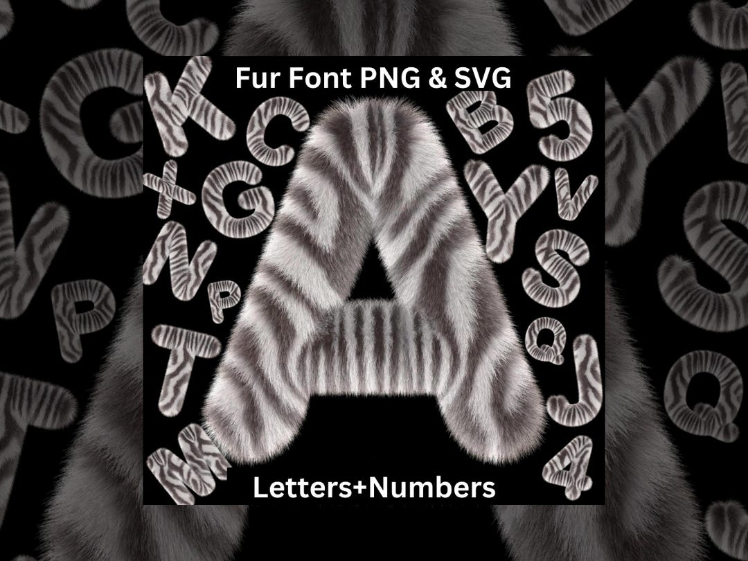 Fur Letters & Numbers SVG PNG, Zebra Fluffy Font, Furry Alphabet, Faux ...