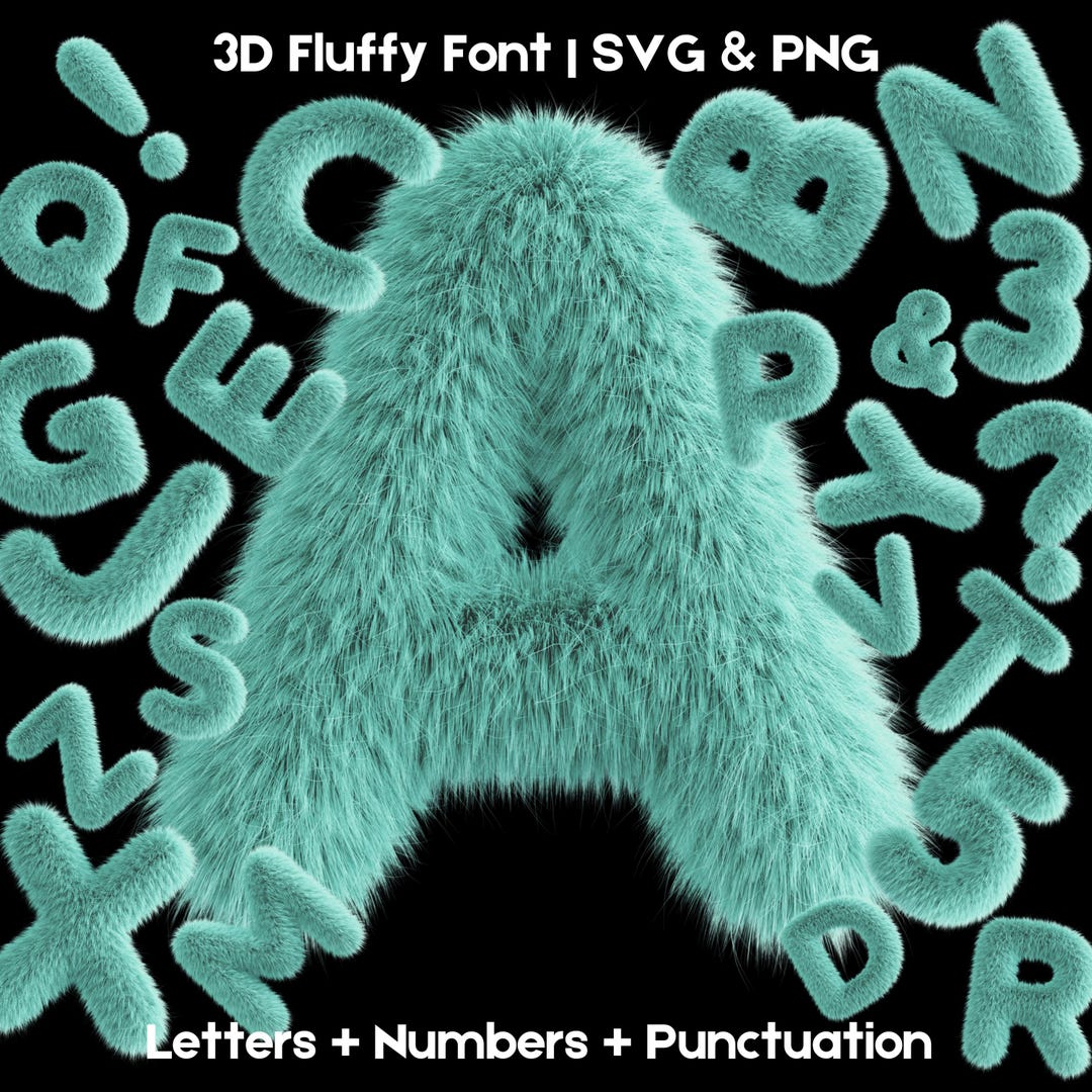 3D Fur Mint Font SVG PNG, Fluffy Letters, Green Furry Alphabet,faux Fur ...