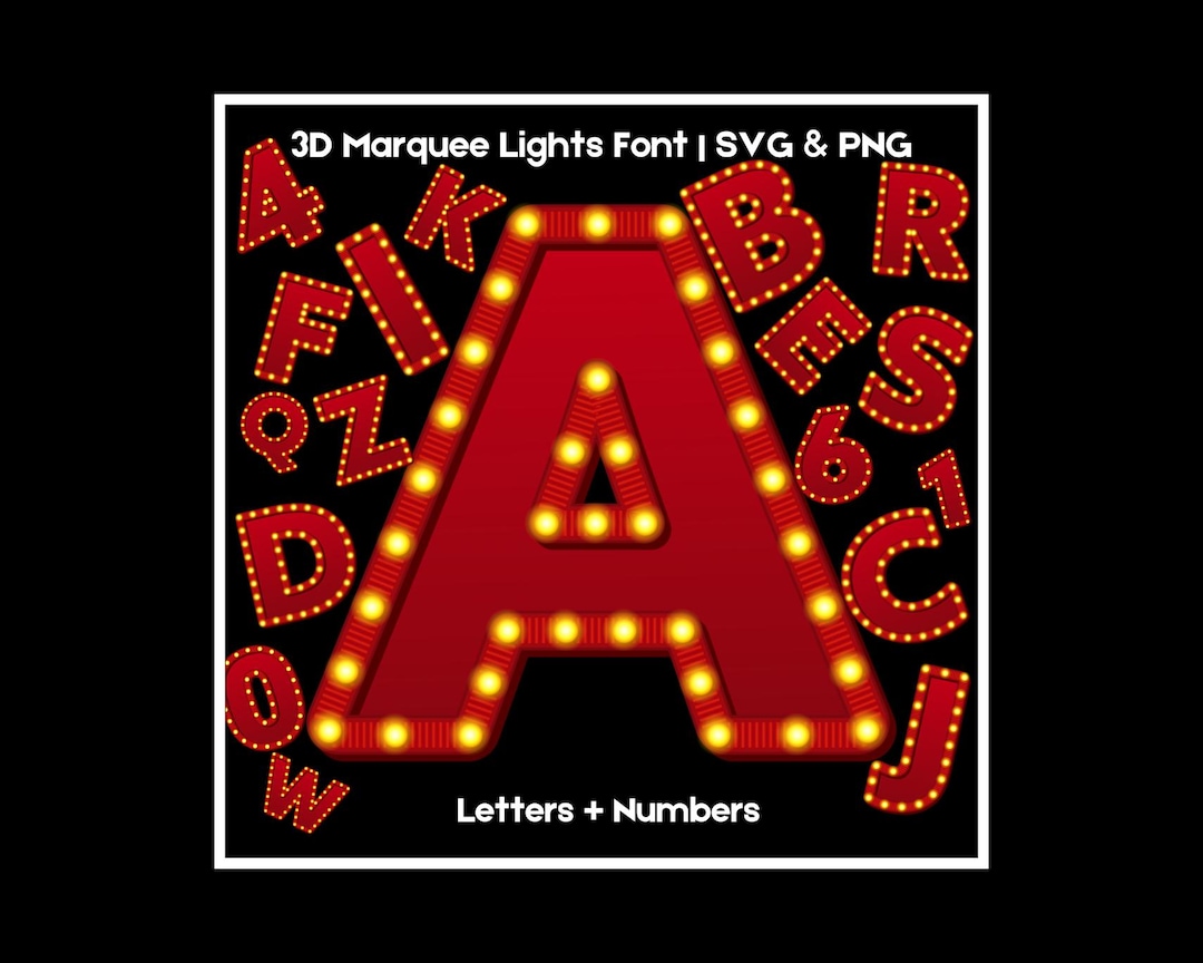 3D Red Marquee Lights Font SVG PNG, Neon Marquee Letters, Lights ...