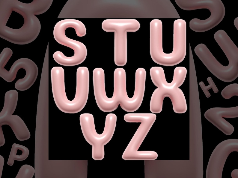 Chunky Letters & Numbers SVG PNG, 3D Bubbly Pink Alphabet, Balloon ...