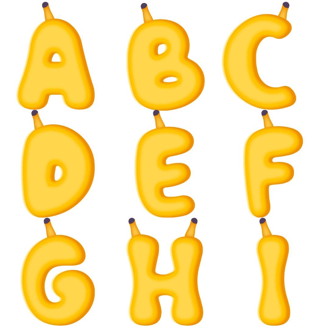 3D Banana Font SVG PNG, Sweets Letters, Banana Numbers, Fruits Alphabet ...