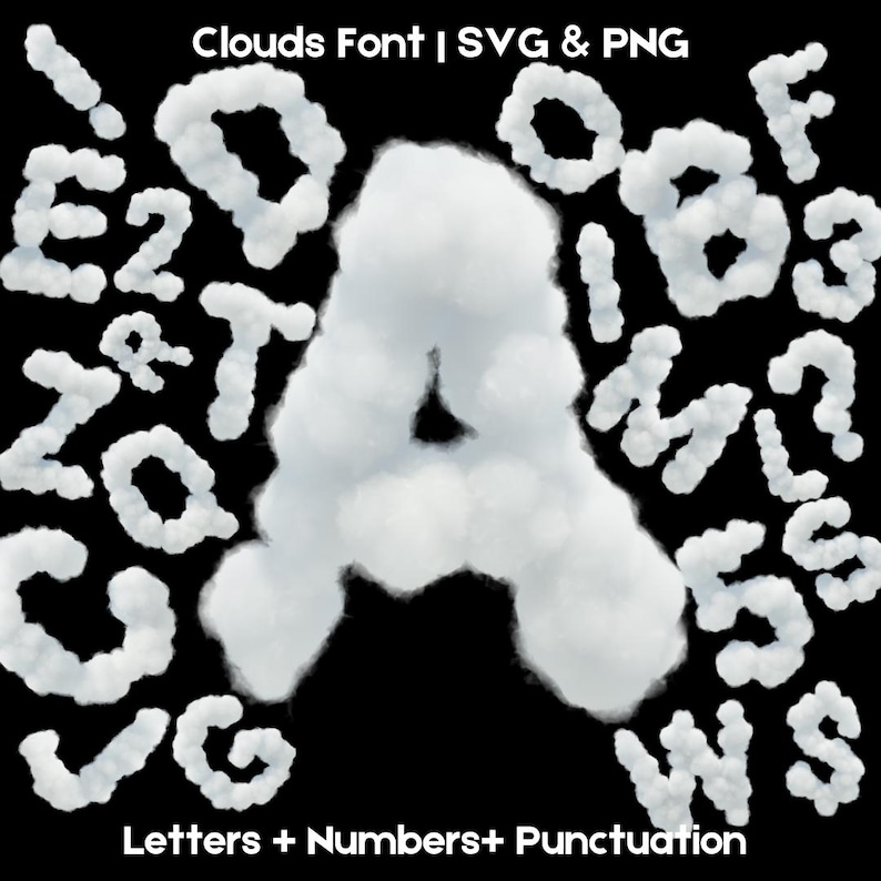 3D Cloud Font SVG PNG, Cloud Letters, Cloud Numbers, Cloudy Alphabet ...