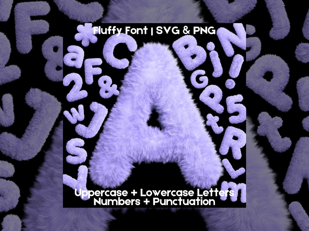 Fur Letters, Numbers & Punctuation SVG PNG, 3D Purple Fluffy Font ...